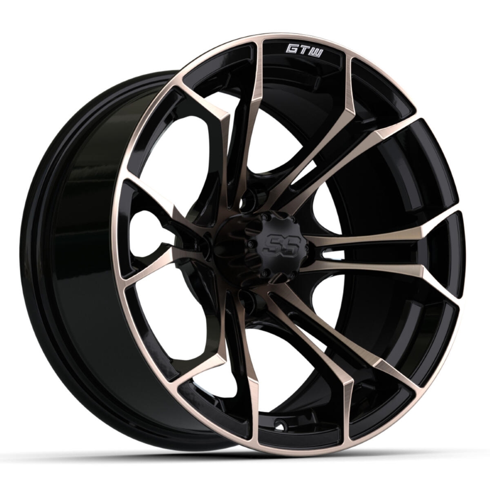 14″ GTW Spyder Matte Black Golf Cart Wheel with Bronze Accents