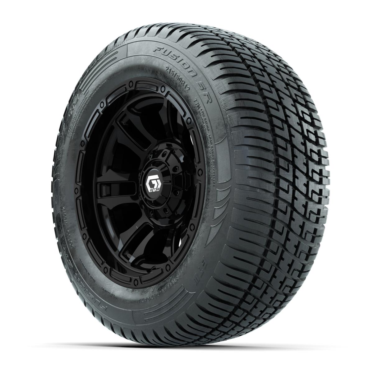 GTW® Shogun Gloss Black 12 in Wheels with 215/50-R12 Fusion S/R Steel ...