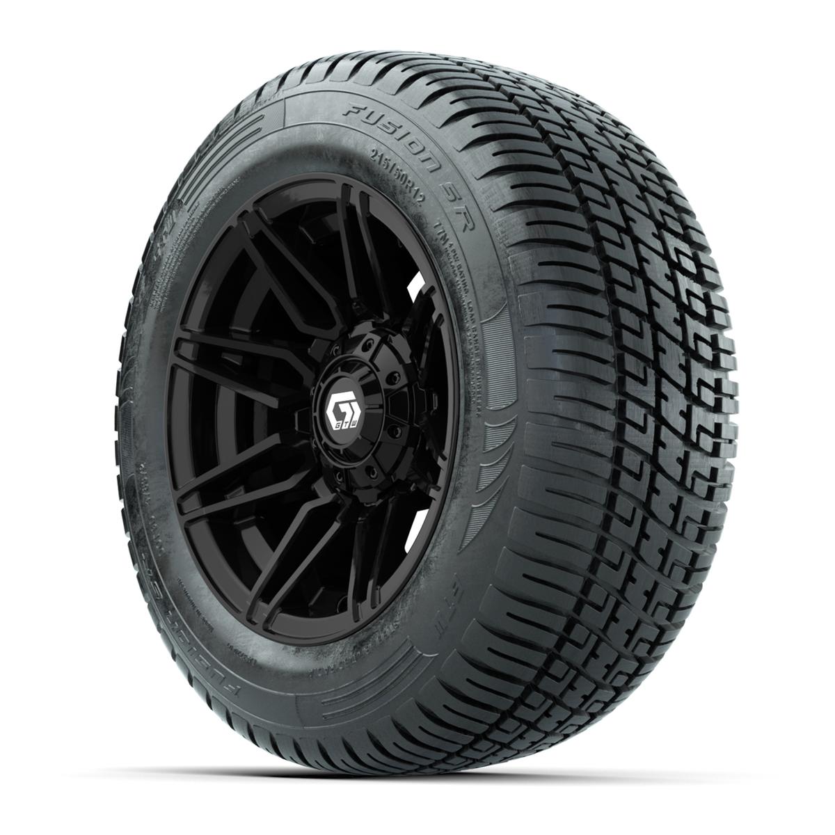 GTW® Stealth Gloss Black 12 in Wheels with 215/50-R12 Fusion S/R Steel ...